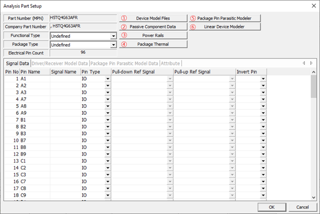 Analysis Part Setup Dialog Parameters